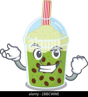 Matcha bubble tea cartoon character design with angry face Stock Vector ...