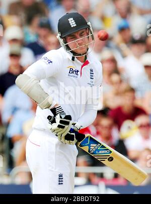 England's Stuart Broad bats during day four of the fifth test match at ...