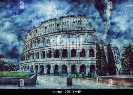 Thunderstorm with lightning over Colosseum in Rome, Italy Stock Photo ...
