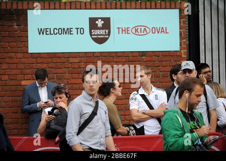 Spectators make their way in to the Kia Oval for the match Stock Photo ...
