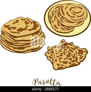 Colored drawing of Paratha bread. Vector illustration of Flatbread food ...