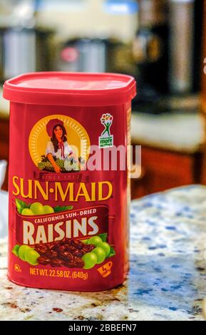 Red box of California dried raisins by Sun-Maid. Raisins are a whole ...