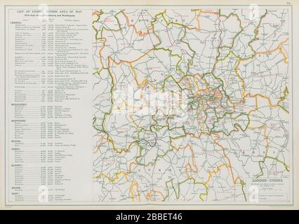 LONDON POOR LAW UNIONS. Workhouses. Populations. BACON 1913 old antique ...