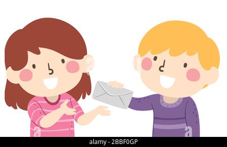 Illustration of Kid Boy Giving a Letter in a White Envelope to His ...