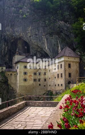 Predjamski Grad Castle in Slovenia nestled in the mouth of a Cave Stock ...