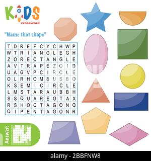 Geometry shapes crossword puzzle, word search activities vector ...