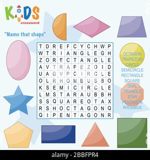 Geometry shapes crossword puzzle, word search activities vector ...