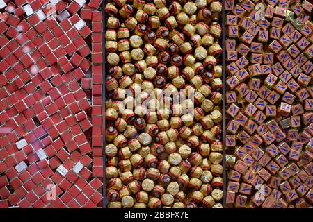 detail of Manner pink wrapped Manner chocolates in Manner shop, Vienna ...