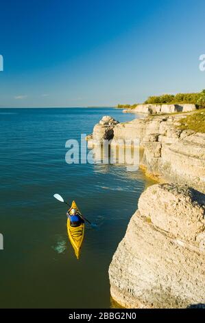 Canada, Manitoba, Steep Rock Provincial Park. Limestone cliffs along ...
