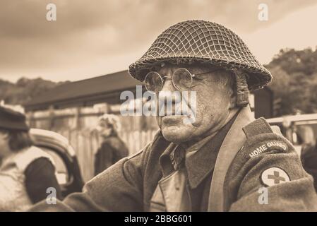 Man in 1940's British Army uniform during 40's weekend,Welshpool,Wales ...