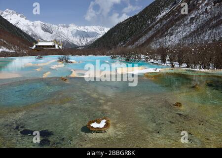 huanglong scenery with calcification pond Stock Photo - Alamy