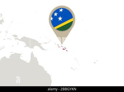 Map of Oceania with highlighted Solomon Islands map, gray map of Solomon Islands with ...