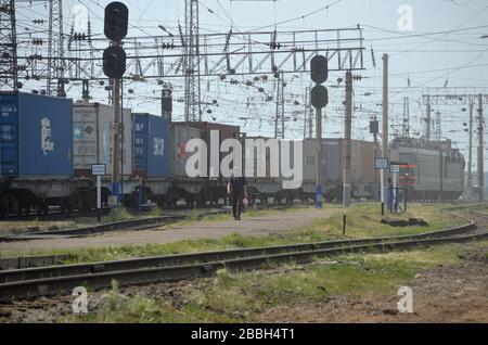 An electric russian locomotive class VL80 on the transsiberian line ...