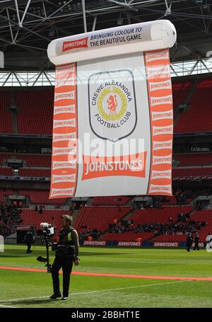 A giant Crewe Alexandra flag hanging from the ceiling of Wembley ...