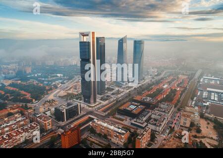 Madrid financial business district aerial view with modern skyscraper ...