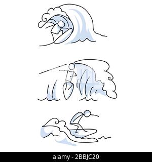 Cute stick figure surfing on ocean wave vector clipart. Hawaiian ...