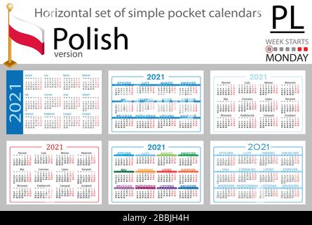 Polish horizontal set of pocket calendar for 2025 (two thousand twenty ...