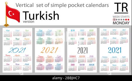 Turkish vertical set of pocket calendar for 2024 (two thousand twenty ...