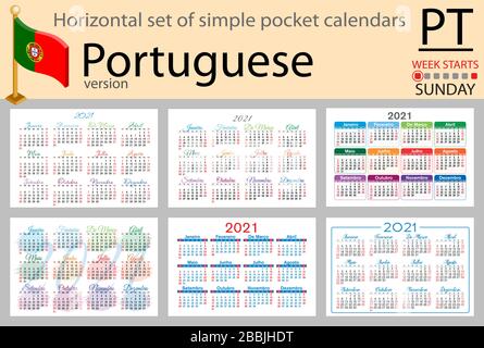 Portuguese horizontal set of pocket calendars for 2020 (two thousand ...
