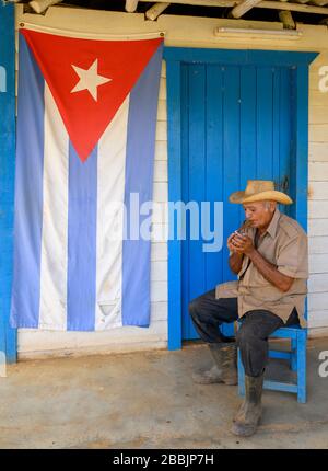 Farm workers with cuban flag, at organic farm, Vinales, Pinar del Rio ...