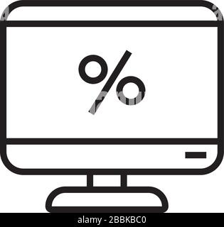 computer desktop with percent symbol flat style icon vector ...