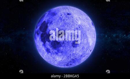 Full pink and blue moon with star at dark night sky background. 3D ...