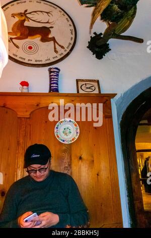 Hallstatt, Austria, inside authentic Austrian Restaurant, Braugasthof ...