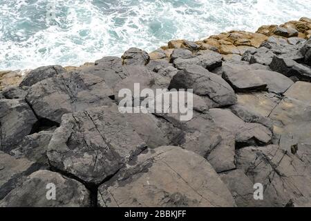 The characteristic volcanic hexagon shaped stones and rocks of the ...