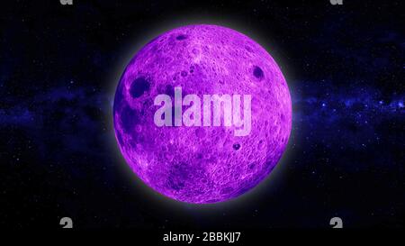 Full pink and blue moon with star at dark night sky background. 3D ...