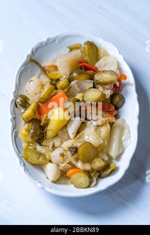 Homemade Mixed Turkish Pickles in Plate. Ready to Eat. Organic ...