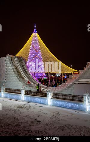 KAZAN, RUSSIA - JANUARY 5 2020: New Year's design of city. Kremlevskaya ...