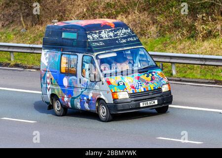 1989 80s multi-coloured ford van; Vehicular traffic, transport ...