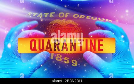 Quarantine area concept, medical concept with flag of the states of USA ...