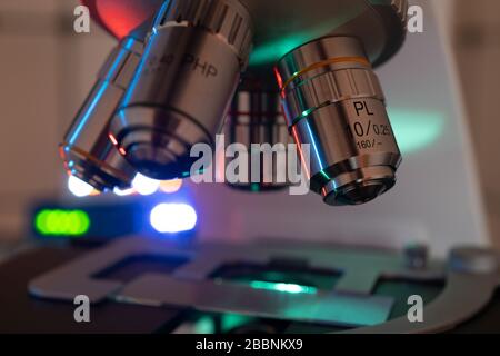laboratory microscope in bokeh light Stock Photo - Alamy