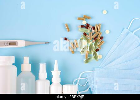 Protective face masks, pills , sanitizers, nose drops and other ...