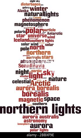 Northern lights word cloud concept. Collage made of words about ...