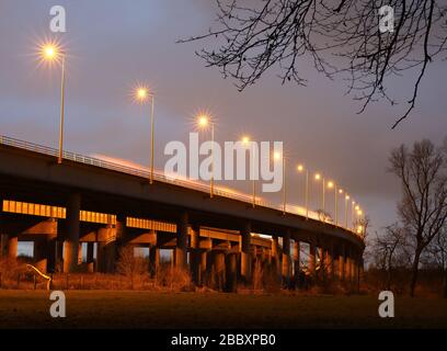 The Thelwall Viaduct is a steel composite girder viaduct in Lymm ...