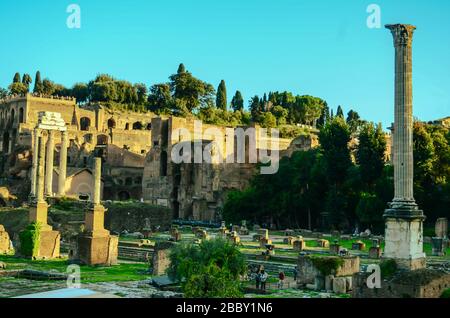 The Roman Forum, a rectangular forum (plaza) surrounded by the ruins of ...