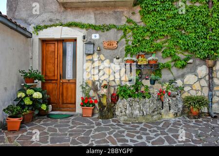 The door of a house in Scontrone, village in the Abruzzo region of ...