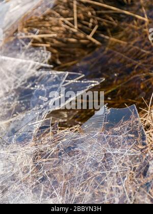 Thin ice textures on water, blue color ice textures Stock Photo - Alamy