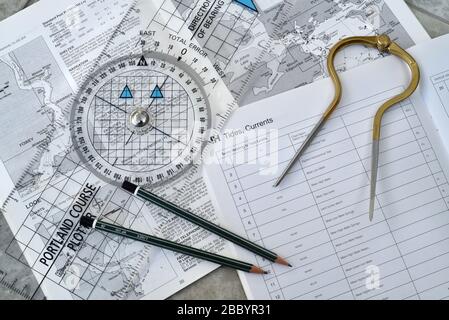 map reading and plotting for boat skippers Stock Photo - Alamy