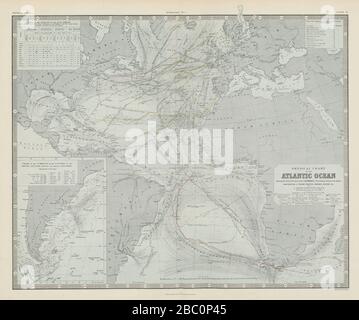 ATLANTIC OCEAN: Physical chart. Currents. Temperature. Trade routes ...