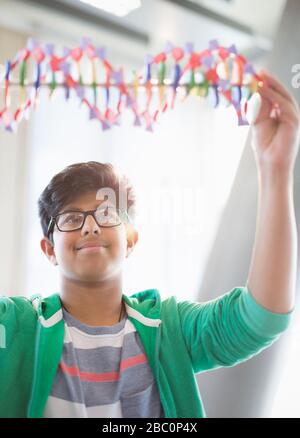 School boy studying DNA model in chemistry class Stock Photo - Alamy