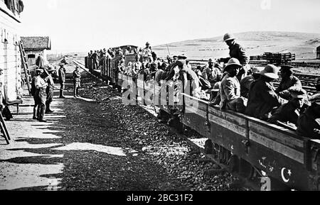 British soldiers in a train during World War I, France ca. 1914-1915 ...