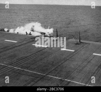 Grumman AF-2W Guardian of VS-24 after a crash landing aboard USS Point ...
