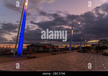 Southend on Sea seafront lights and amusement arcade at night. New York ...
