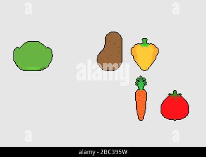 Vegetables pixel art set. 8 bit Vegetable. Pixelate Tomato and cabbage ...