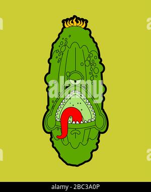 Cucumber monster GMO mutant. Angry Vegetable with teeth. Hungry Alien ...