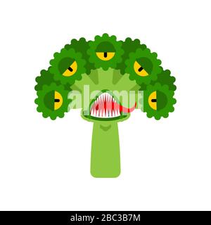 Broccoli monster GMO mutant. Angry Vegetable with teeth. Hungry Alien ...