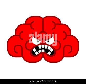 Cute cartoon angry human brain in stress. Central nervous system organ ...